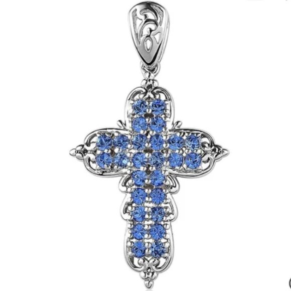 accentrix | Jewelry | Sapphire Color Crystal Cross Pendant In Platinum ...